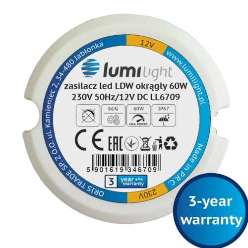 Zasilacz do puszki Fi60 60W 12V Askotlighting.pl